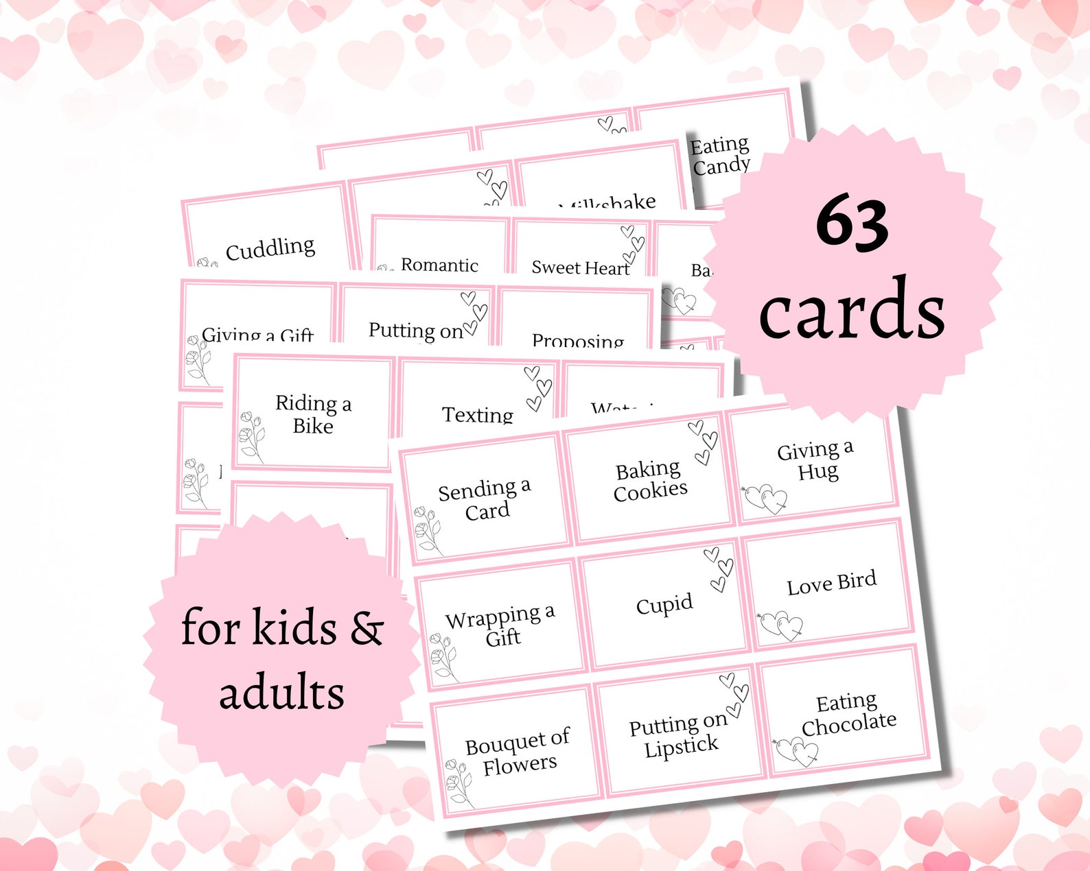 Valentine's Day Pictionary Cards, Printable Valentine's Charades ...