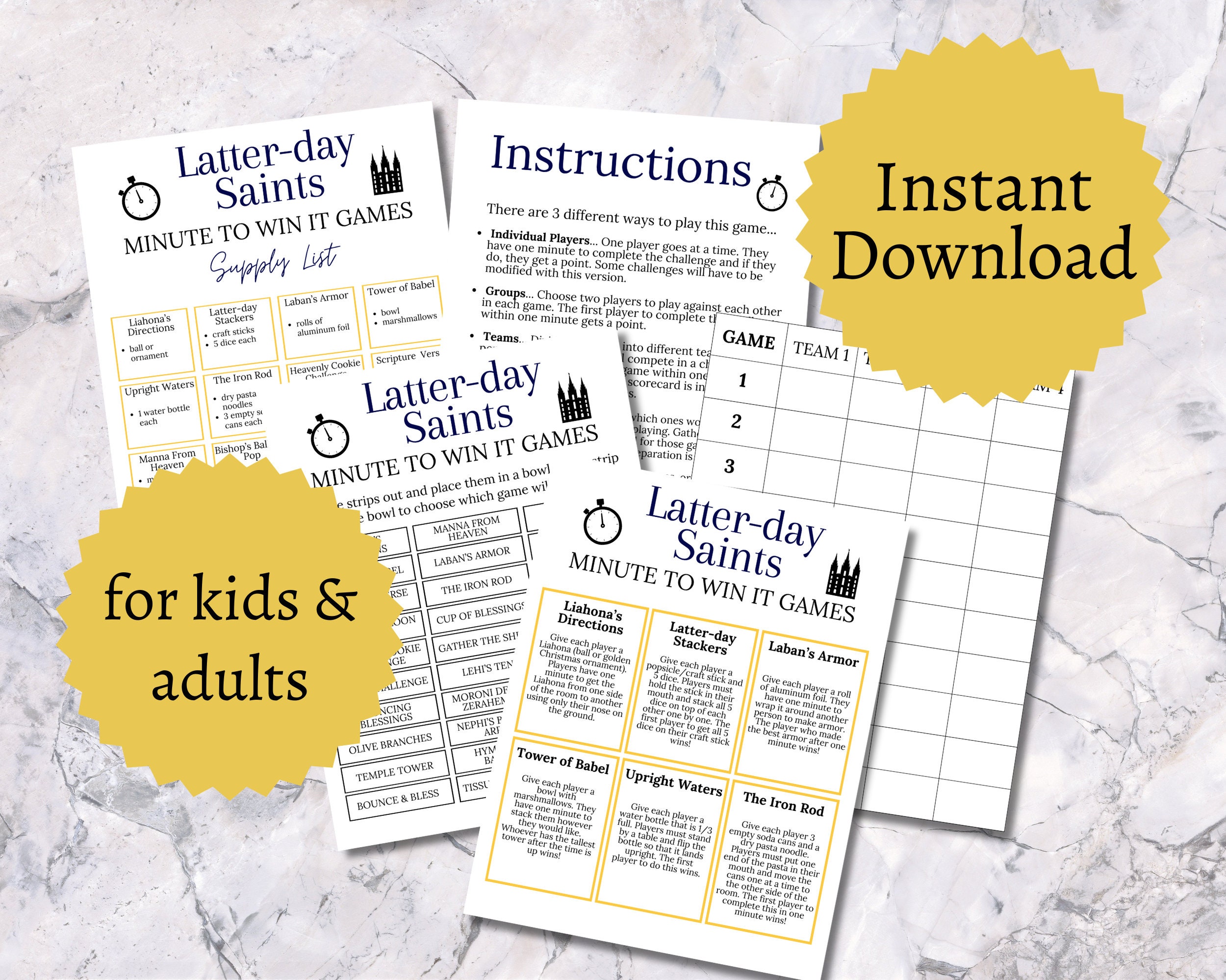 Latter Day Saints Minute to Win It, LDS Games, LDS Printables, LDS ...