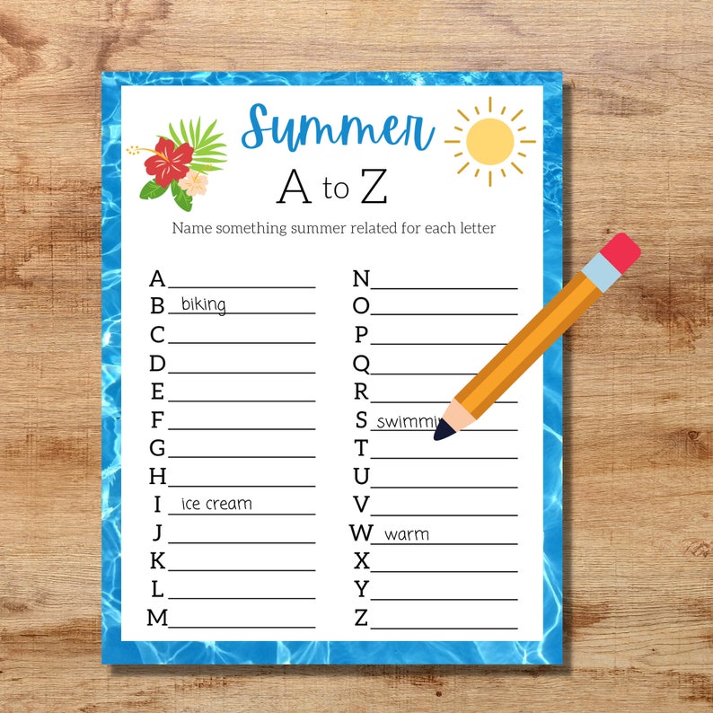 Summer A to Z Trivia Game, Printable Luau Party Game for Kids, Teens ...