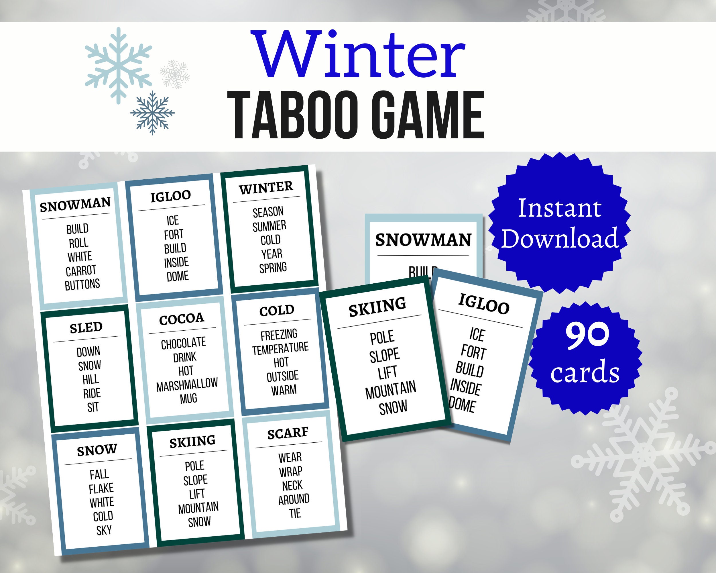 Winter Taboo Game, Printable Winter Party Game for Kids, Teens, and ...