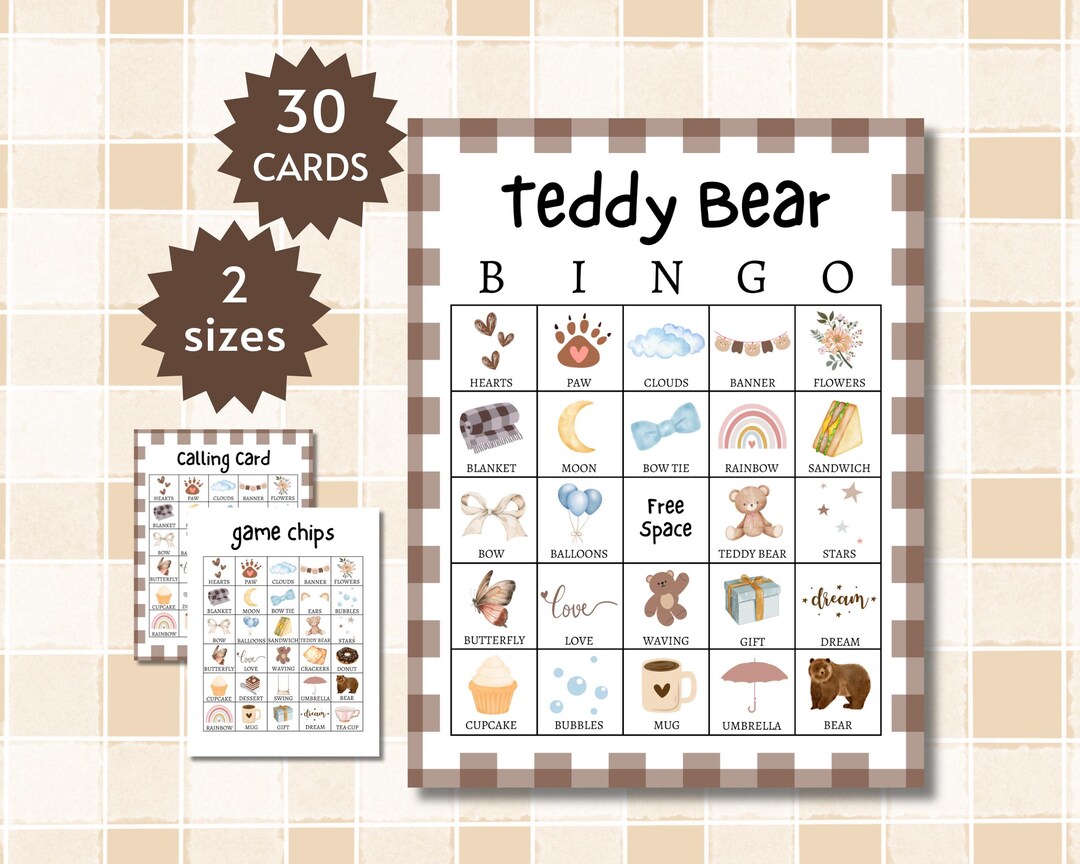 Teddy Bear Bingo Cards, Printable Baby Shower Game, Teddy Bear Birthday ...