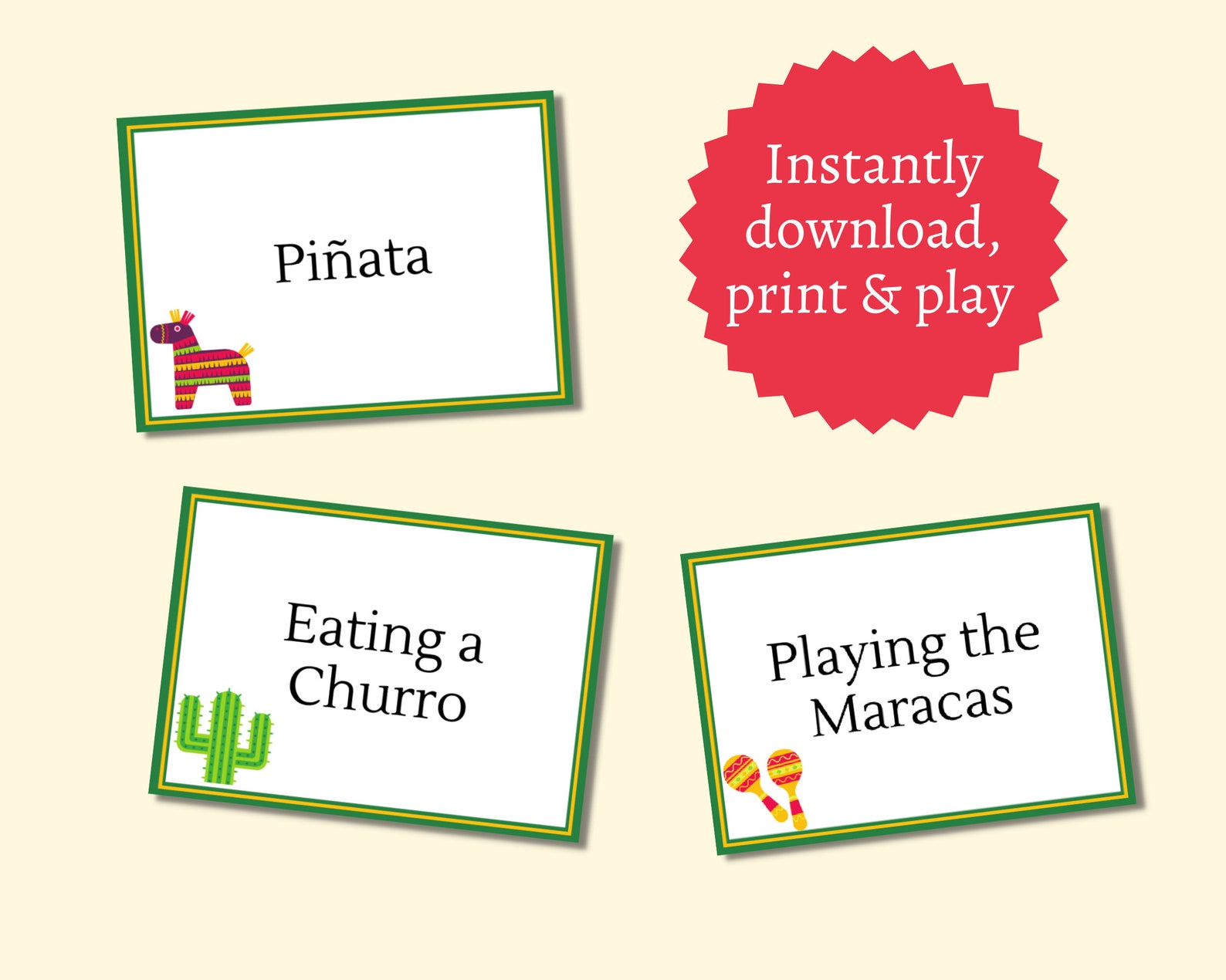 Cinco De Mayo Pictionary Cards, Printable Fiesta Party Game, Mexican ...