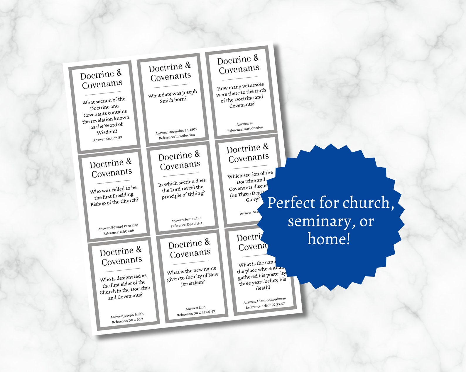 Doctrine and Covenants Trivia Cards, D&C Come Follow Me 2025 Activity ...