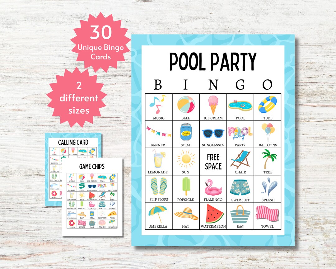 Pool Party Bingo Cards, Summertime Game for Kids, Teens, and Adults ...