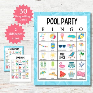 Pool Party Bingo Cards, Summertime Game for Kids, Teens, and Adults ...