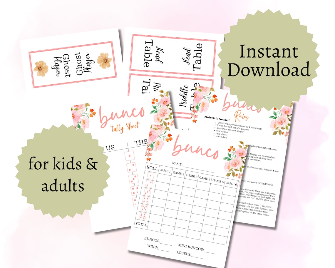 Spring Bunco Cards, Printable Floral Bunco Sheets, Includes Score Cards ...