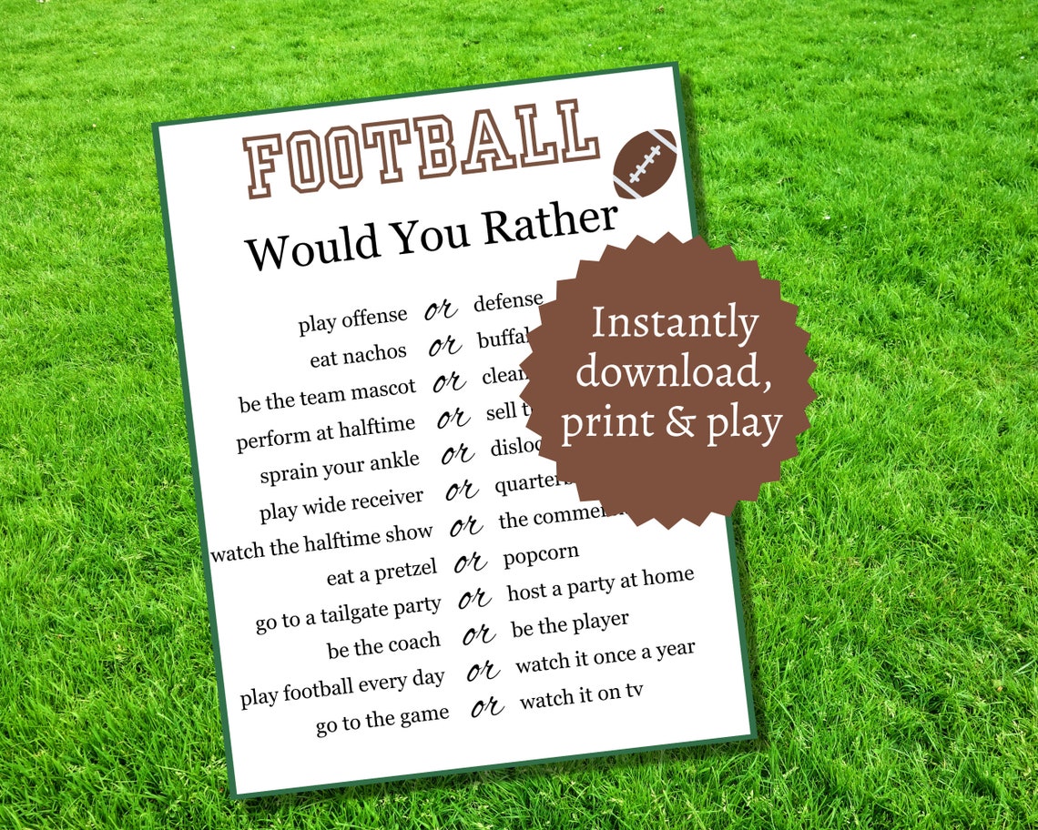Football Would You Rather Game, Printable American Football Party Game ...