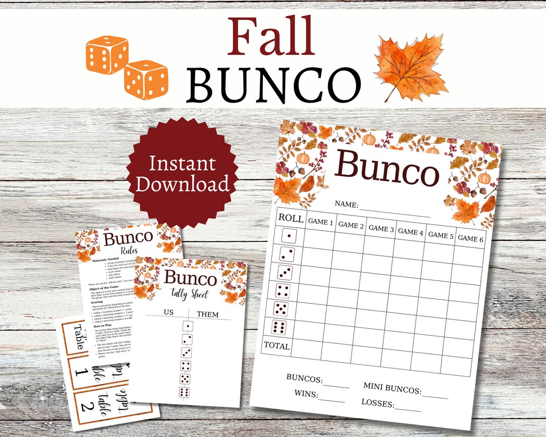 Fall Bunco Bundle, Printable Autumn Party Game for All Ages, Includes ...