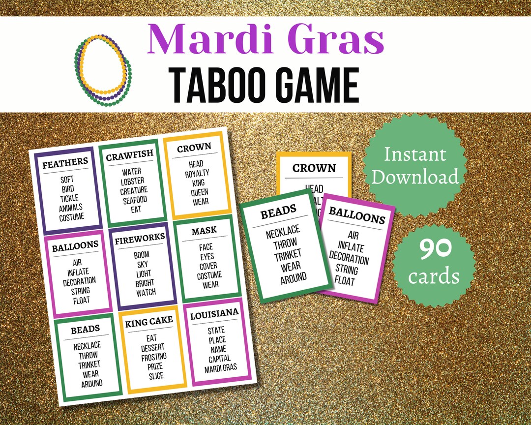 Mardi Gras Taboo Game, Printable Mardi Gras Family Party Games, New ...
