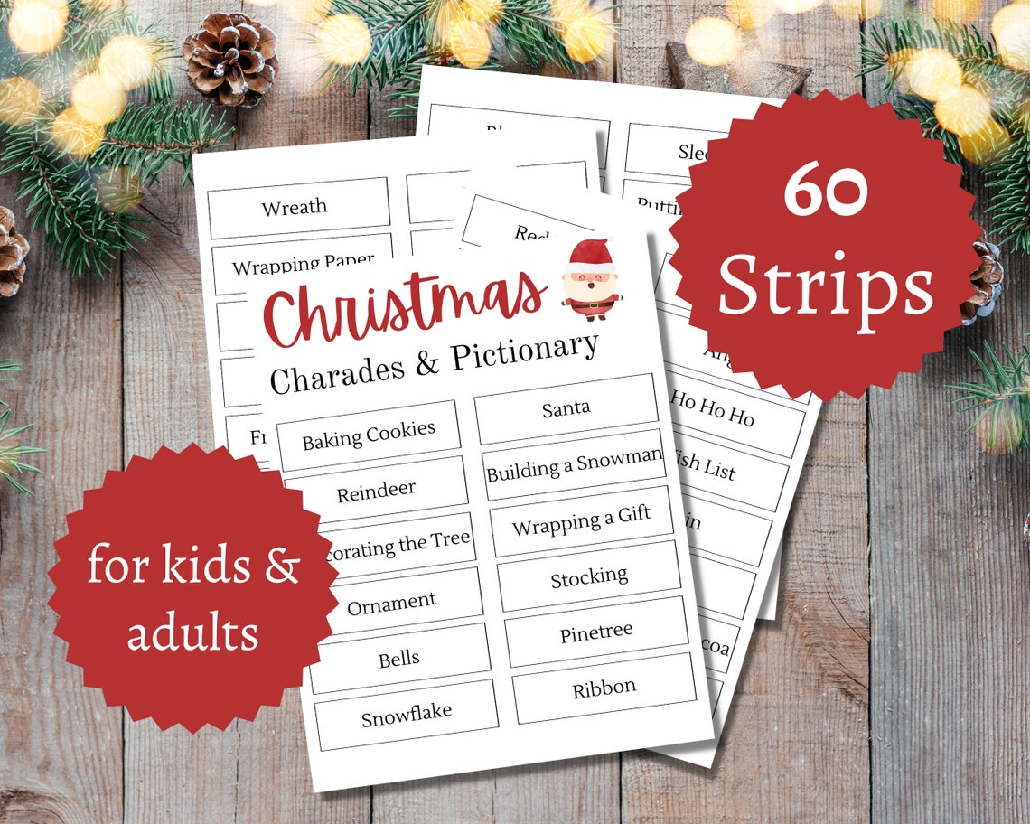 Christmas Charades Party Game, Printable Holiday Pictionary Cards ...