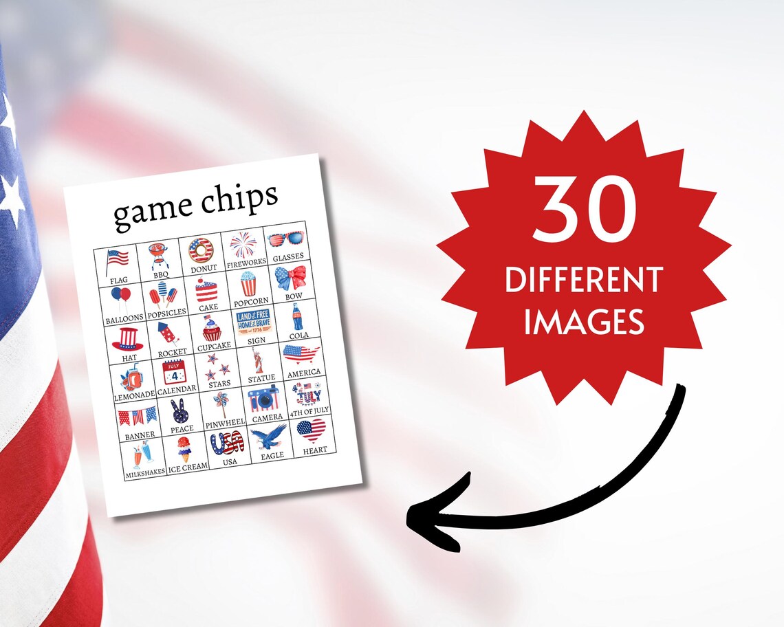 4th of July Bingo Cards, Independence Day Activity, Printable Fourth of ...