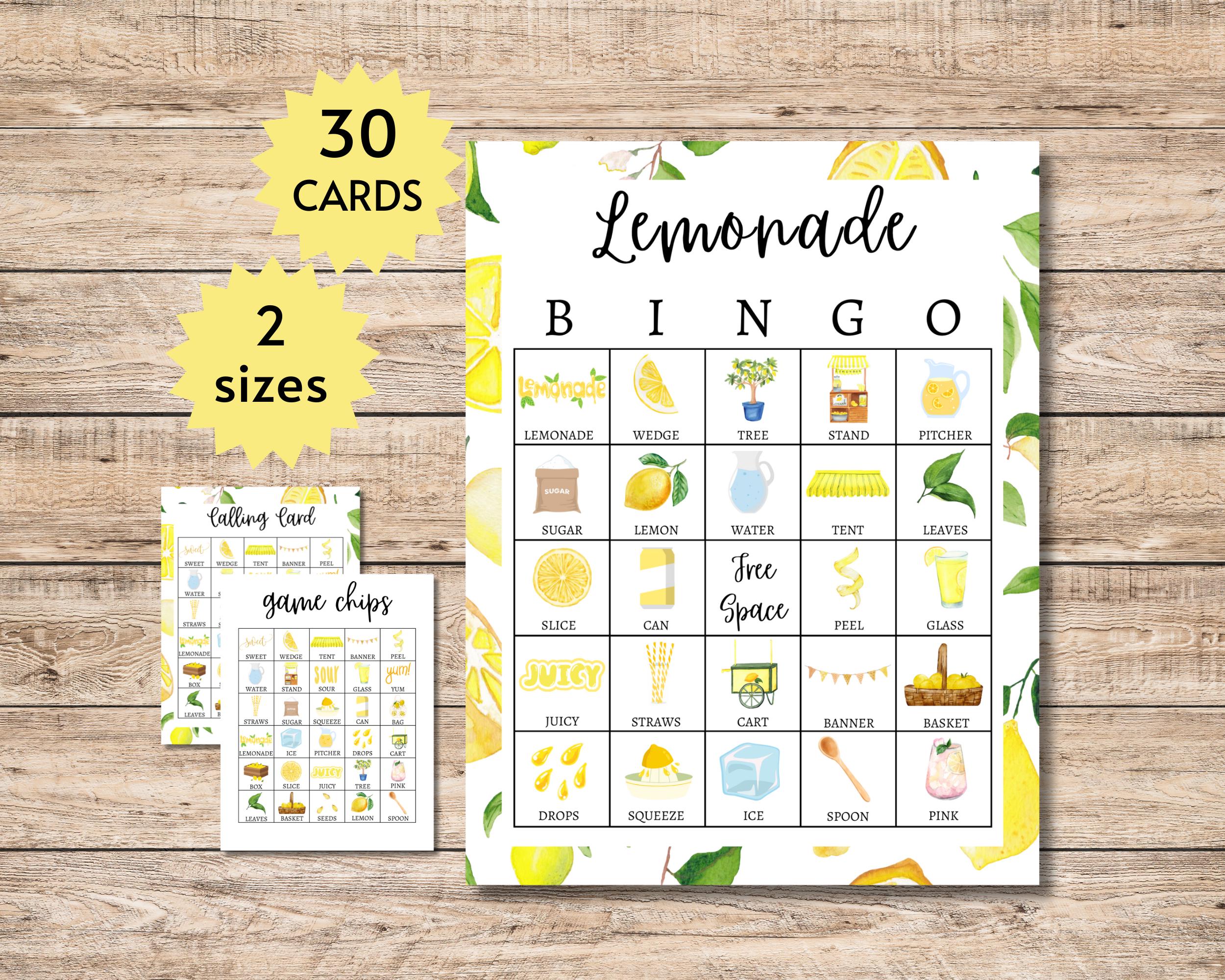 Lemonade Bingo Cards, Printable Lemon-themed Party Game for Kids and ...