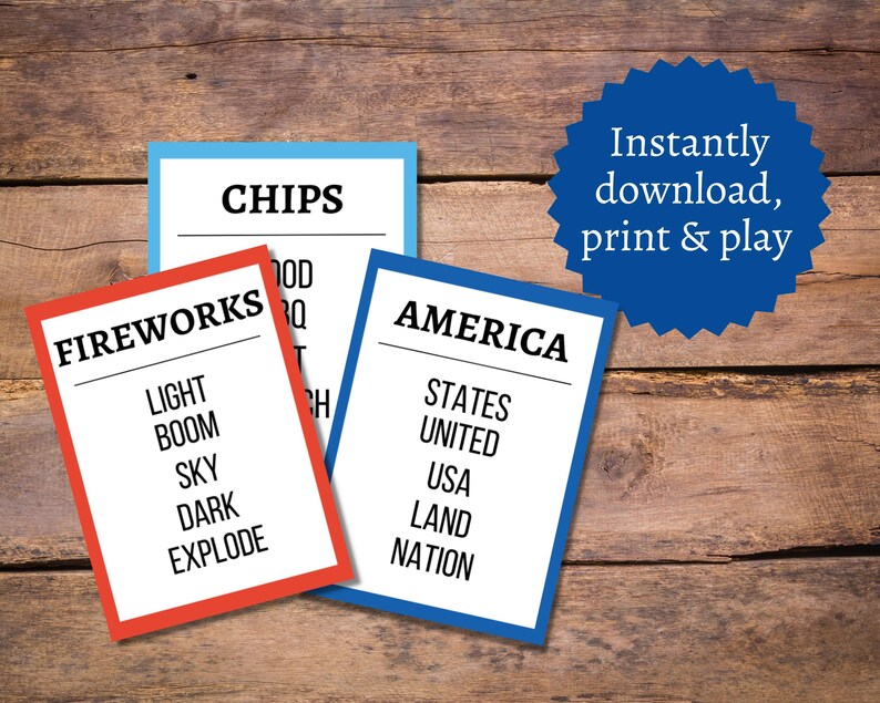 4th of July Taboo Game, Printable Fourth of July Family Party Game, Fun ...