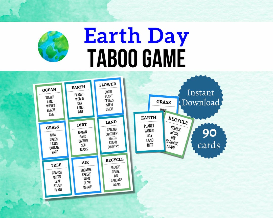 Earth Day Taboo Card Game, Printable Earth Day Party Game for Kids ...