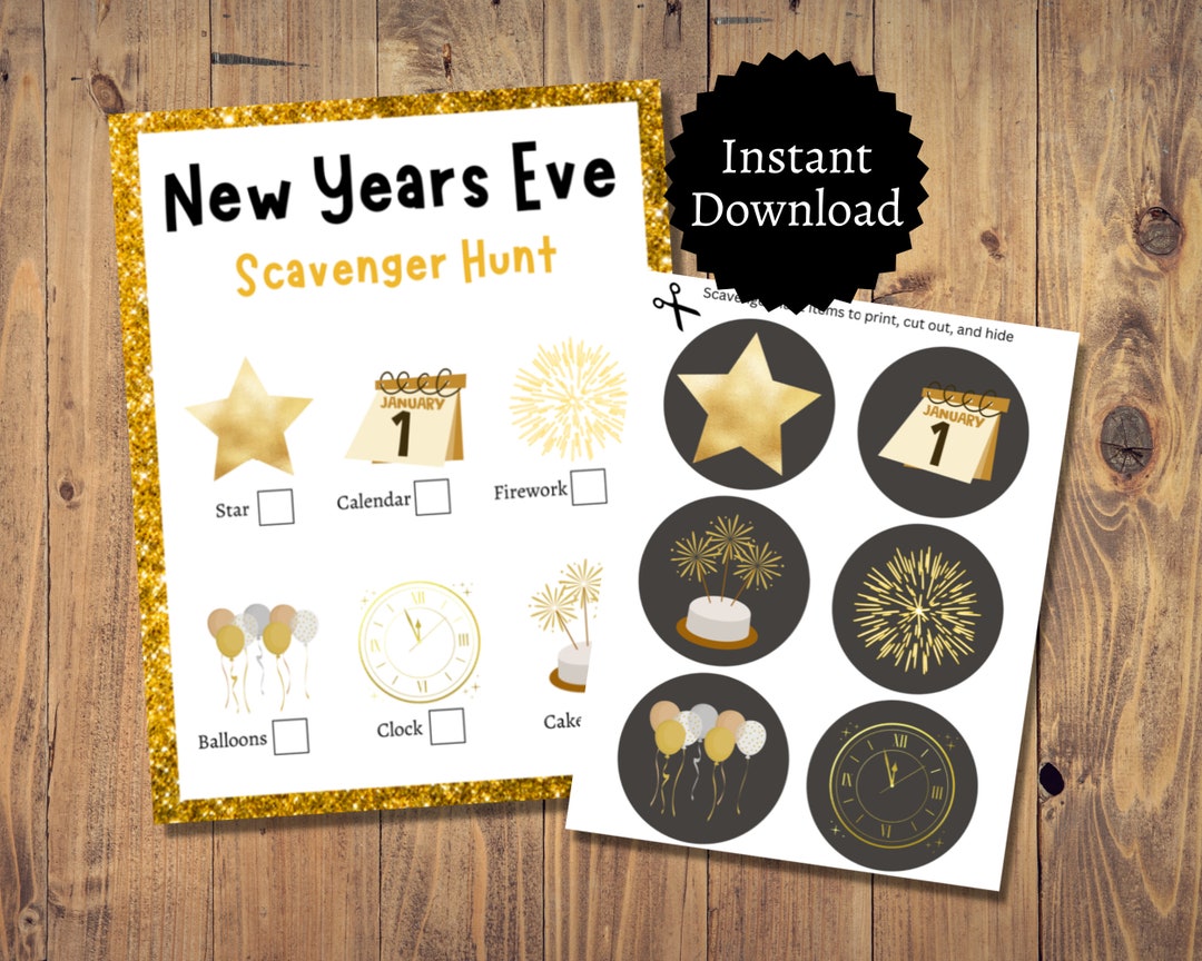 New Year's Eve Scavenger Hunt for Kids, Printable New Year Party Game ...