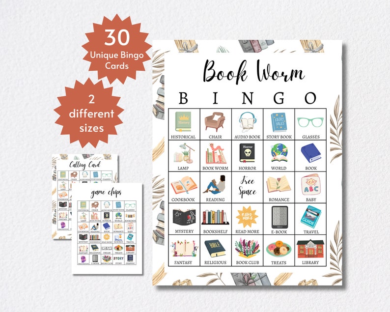 Book Worm Bingo Cards, Printable Book Club Game, Fun Reading Activity ...
