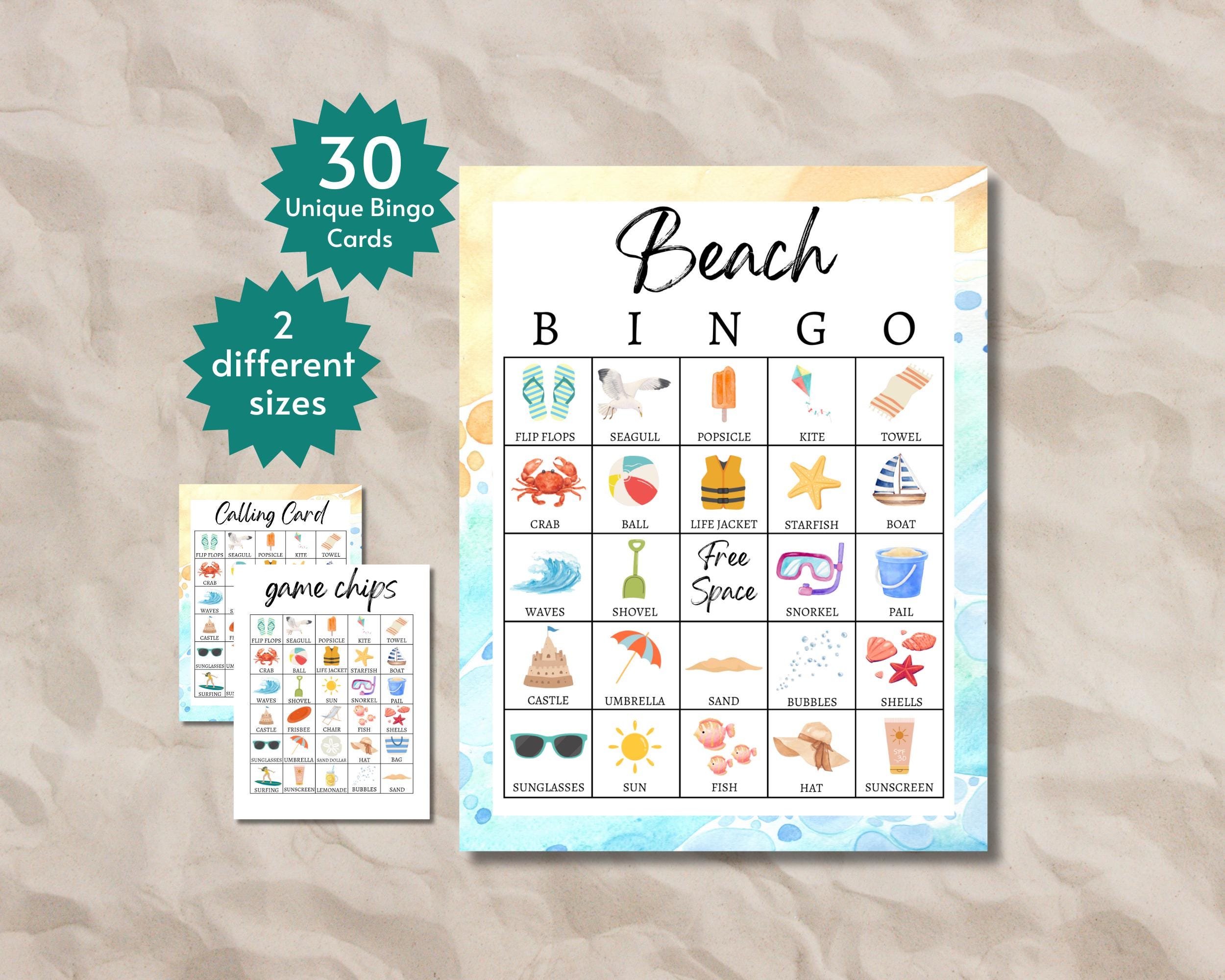 Beach Bingo Cards, Printable Beach Party Game for Kids, Teens, and ...