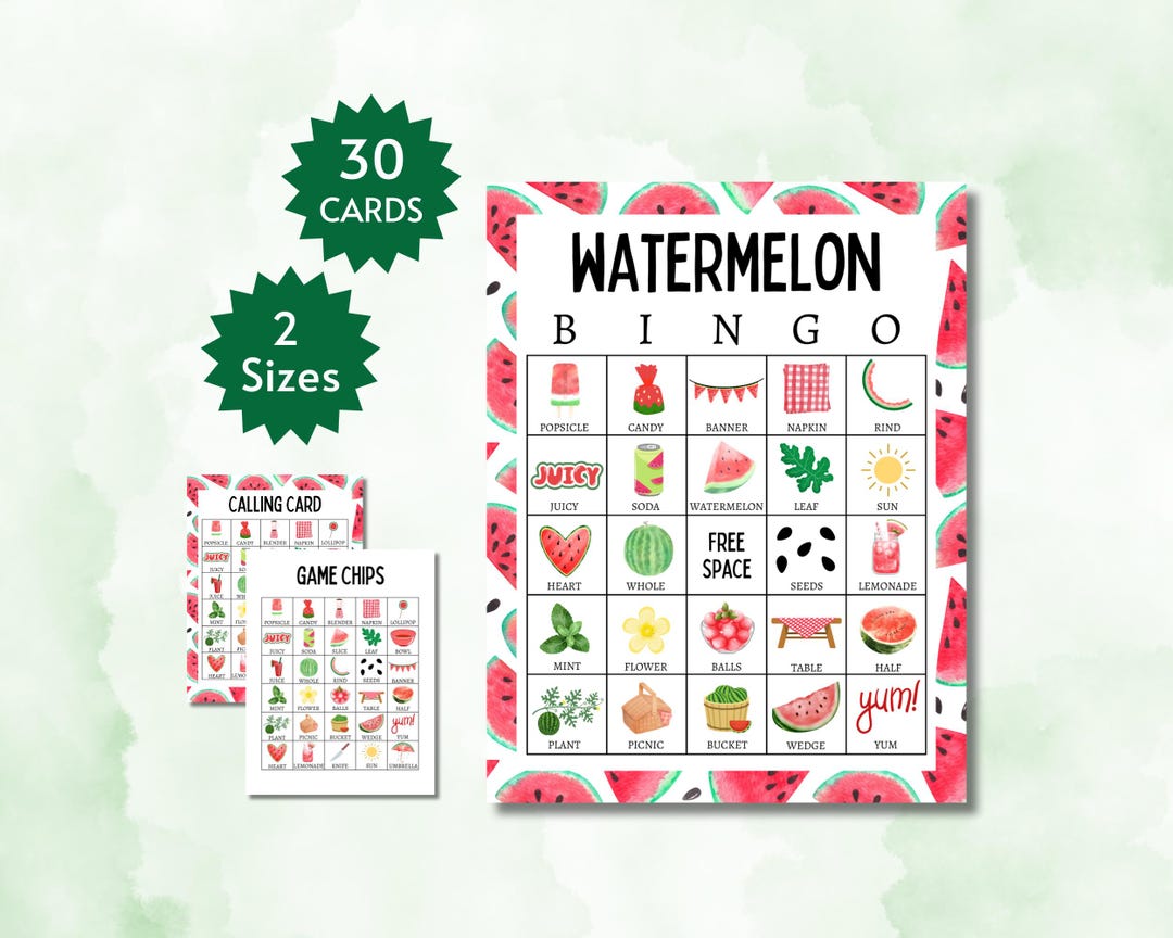 Watermelon Bingo Cards, Printable Summer Party Game for Kids and Adults ...