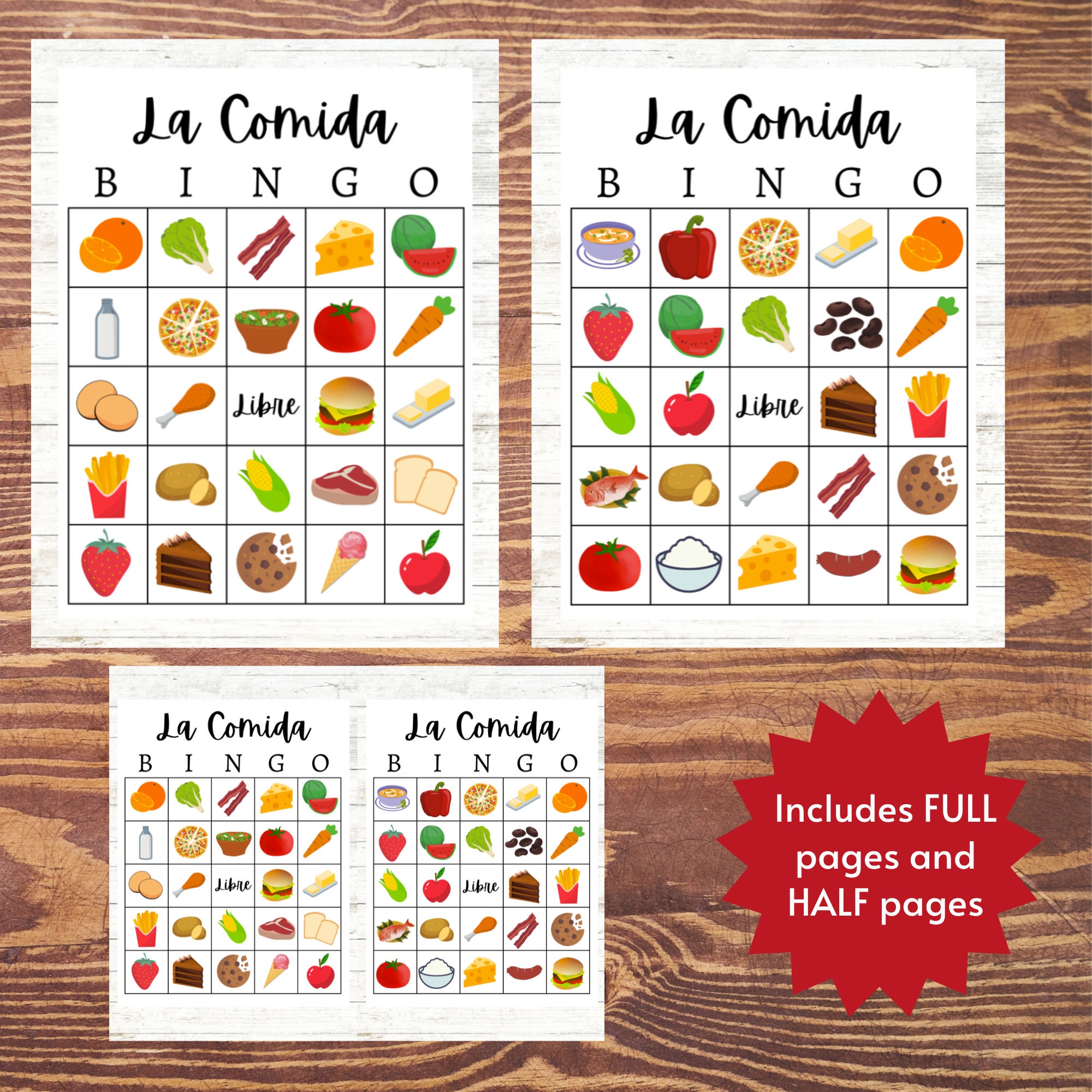 Spanish Food Bingo Game, Printable Spanish Learning Activity for Kids ...