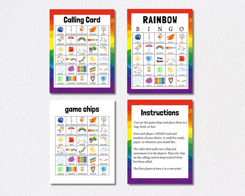 Rainbow Bingo Cards, Printable Colorful Bingo Game for Kids - Etsy