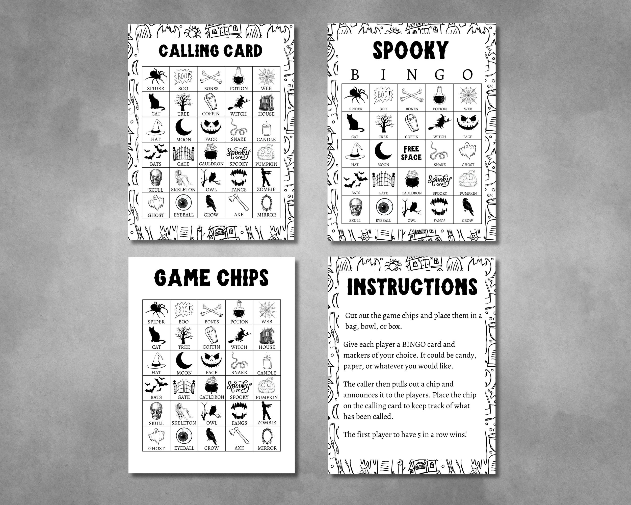 Spooky Bingo Cards, Halloween Party Game for Kids, Teens, and Adults ...