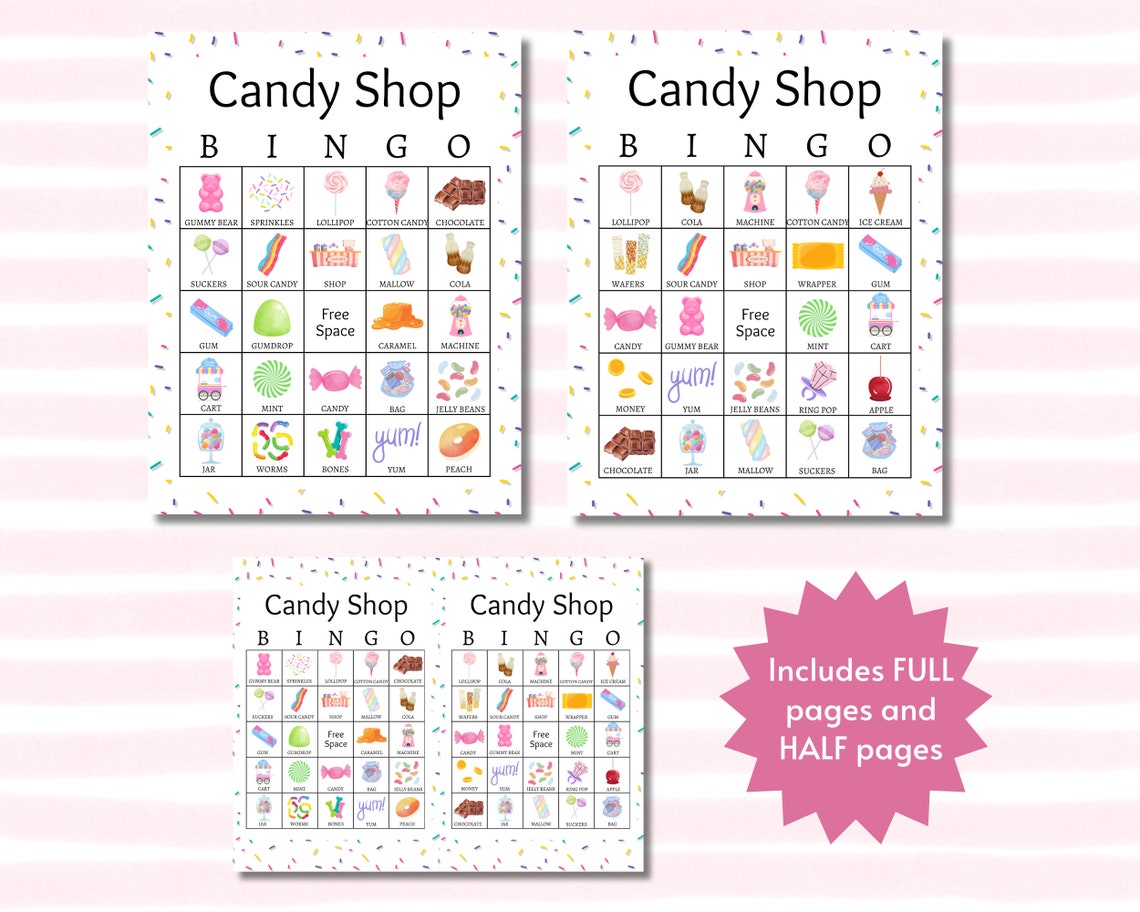 Candy Shop Bingo Cards, Printable Birthday Party Game for Kids ...