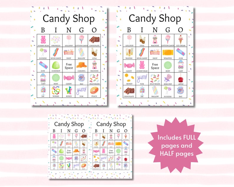 Candy Shop Bingo Cards, Printable Birthday Party Game for Kids ...