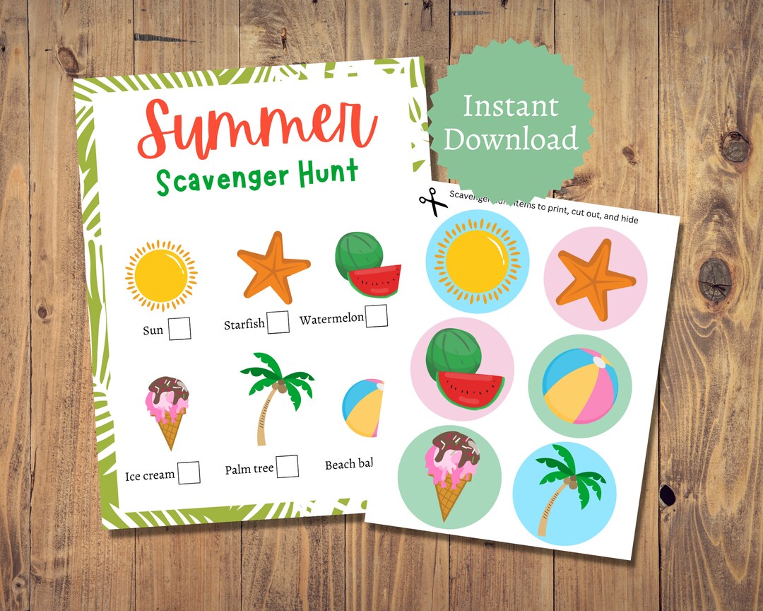 Summer Scavenger Hunt, Printable Summer Games for Kids, Luau Activity ...