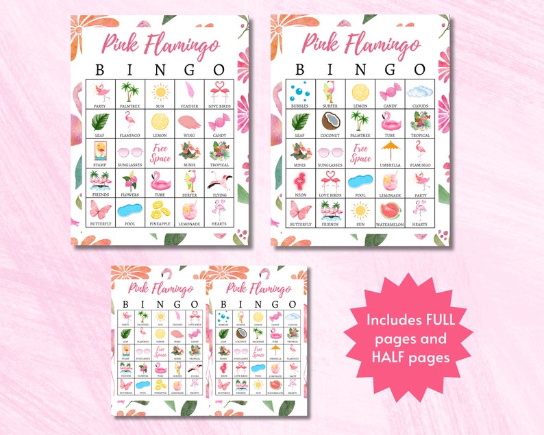 Pink Flamingo Bingo Game, Printable Summer Luau Activity for Kids ...