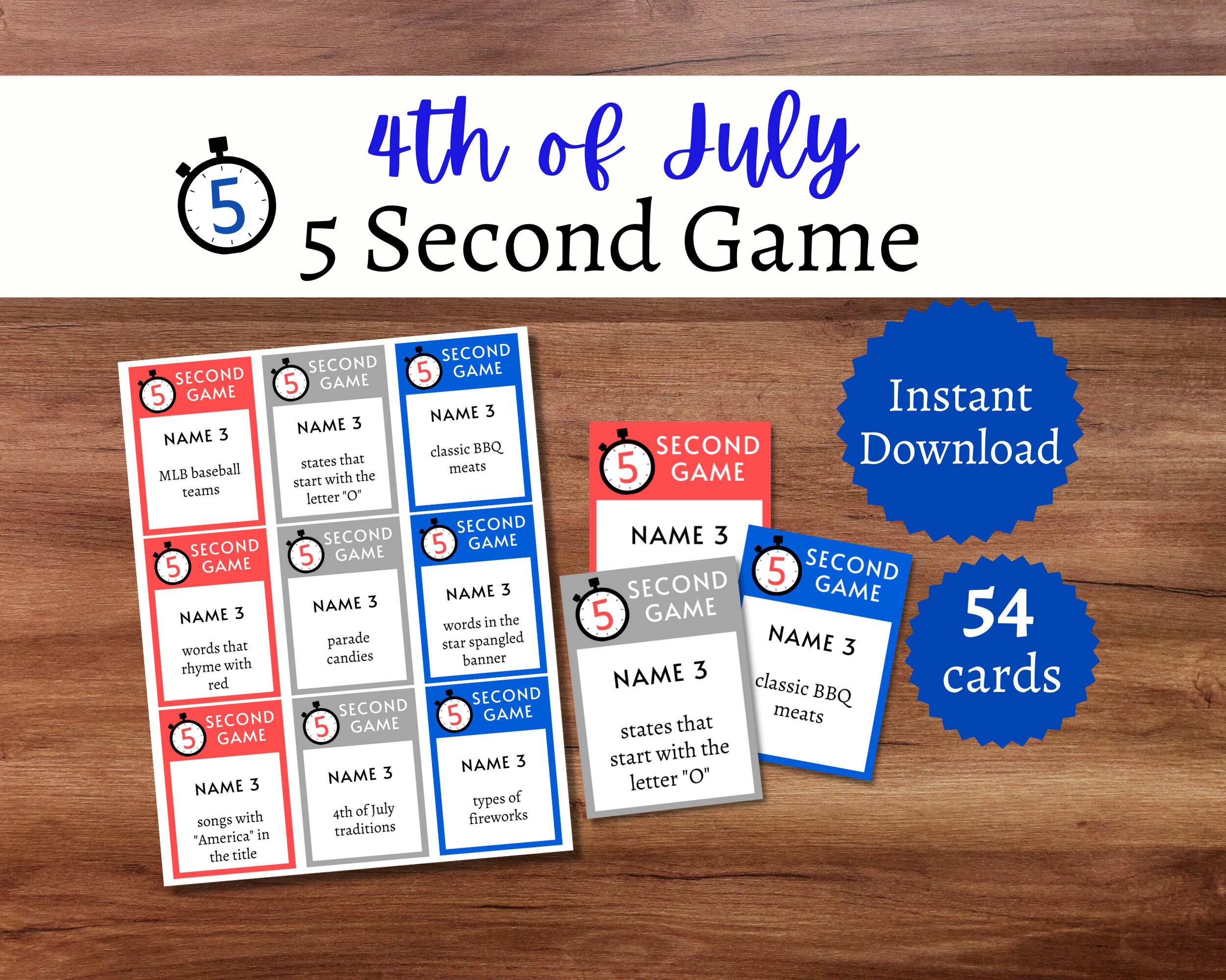 4th of July 5 Second Game, Printable Independence Day Activity for Kids ...