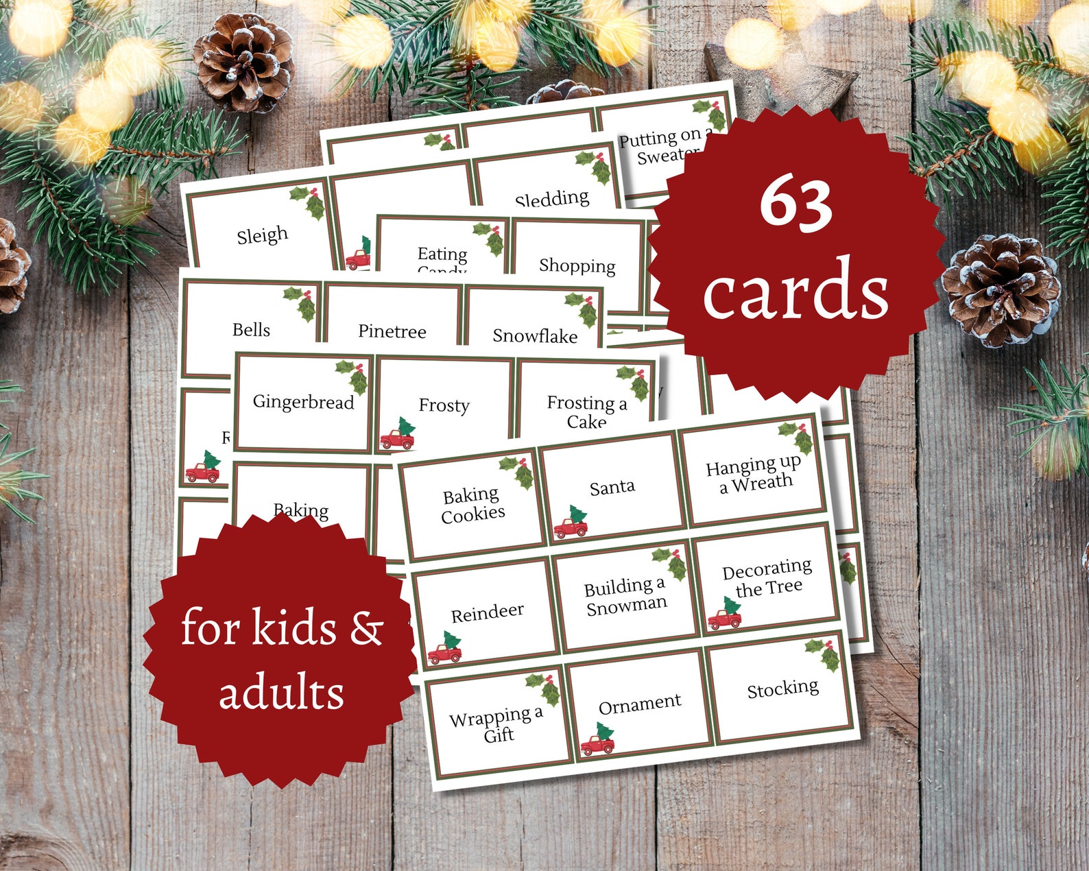 Christmas Charades Cards, Christmas Pictionary Game, Christmas Games ...