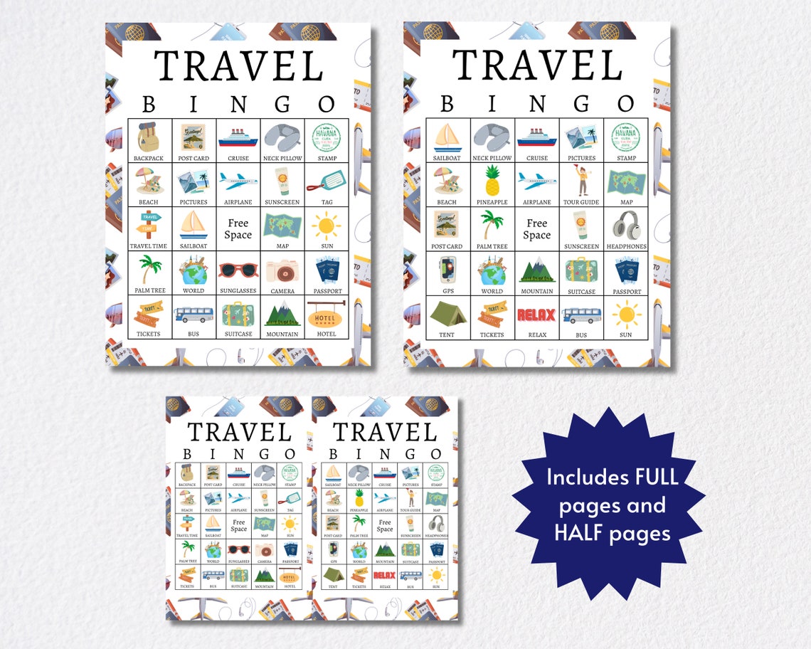 Travel Bingo Cards, Printable Travel and Tourism Party Game for Kids ...