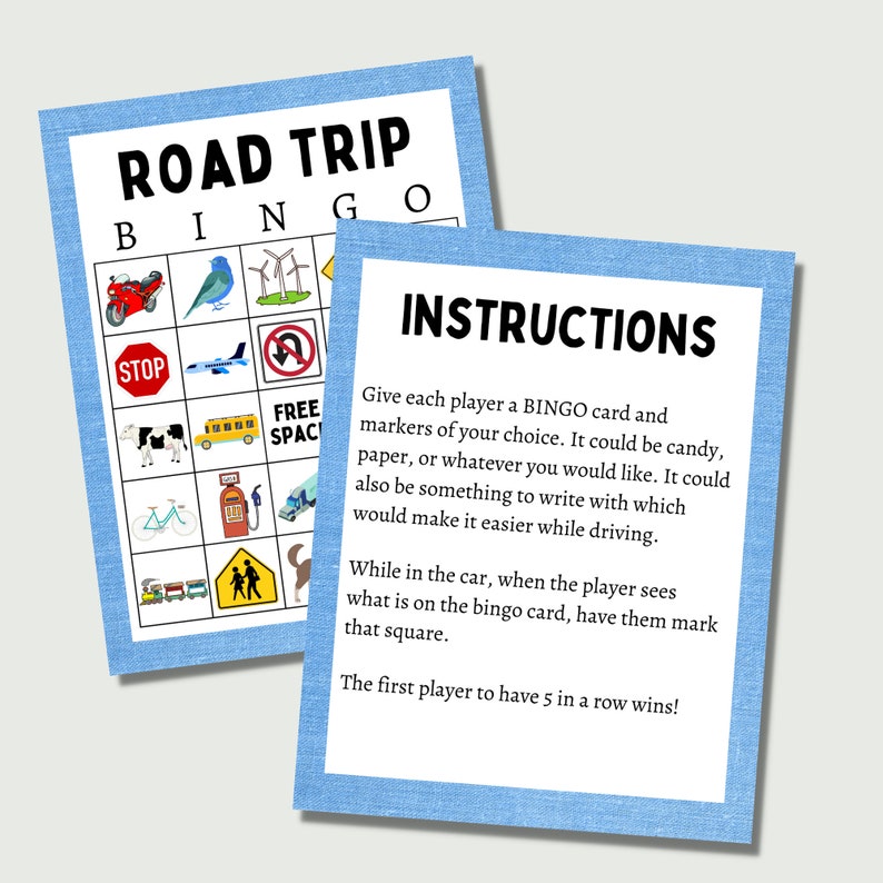 Road Trip Bingo Cards for Kids, Printable Family Vacation Car Ride ...