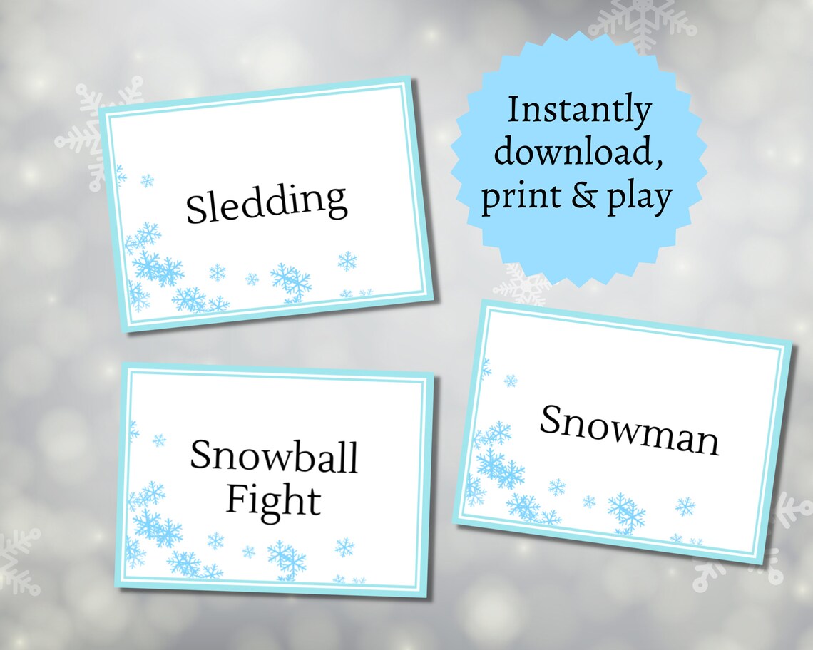 Winter Charades Cards, Winter Pictionary Game, Printable Winter Party ...