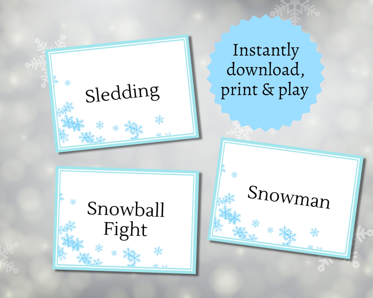 Winter Charades Cards, Winter Pictionary Game, Printable Winter Party ...