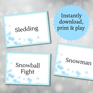 Winter Charades Cards, Winter Pictionary Game, Printable Winter Party ...