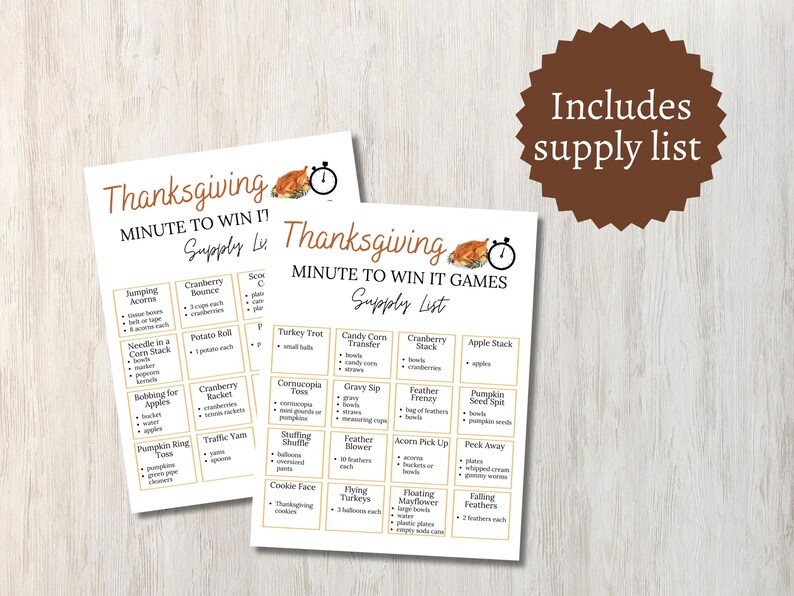 Thanksgiving Minute to Win It Games, Printable Thanksgiving Party Game ...