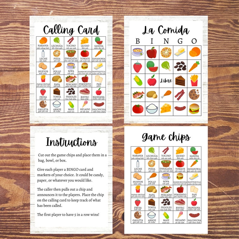Spanish Food Bingo Game, Printable Spanish Learning Activity for Kids ...