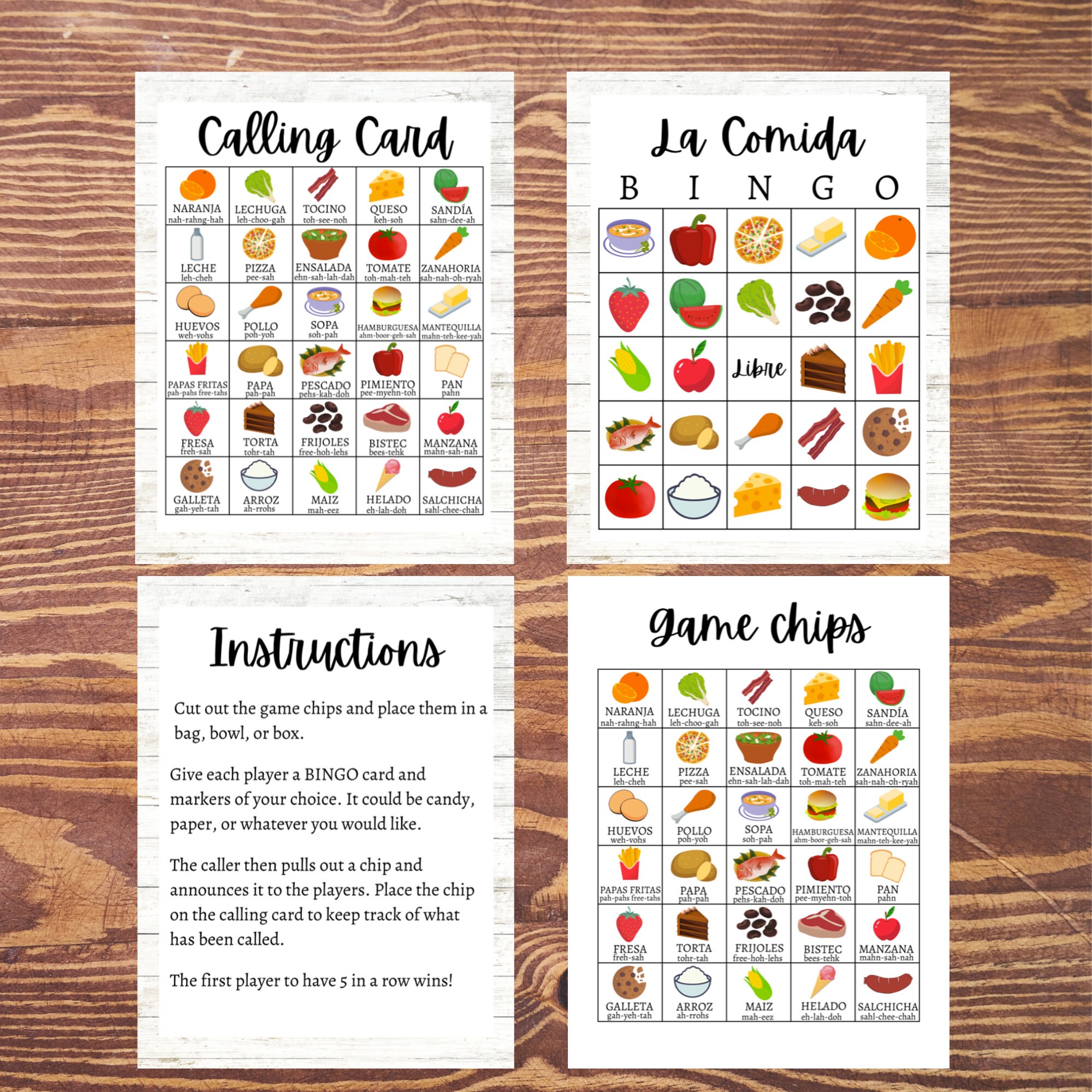 Spanish Food Bingo Game, Printable Spanish Learning Activity for Kids ...