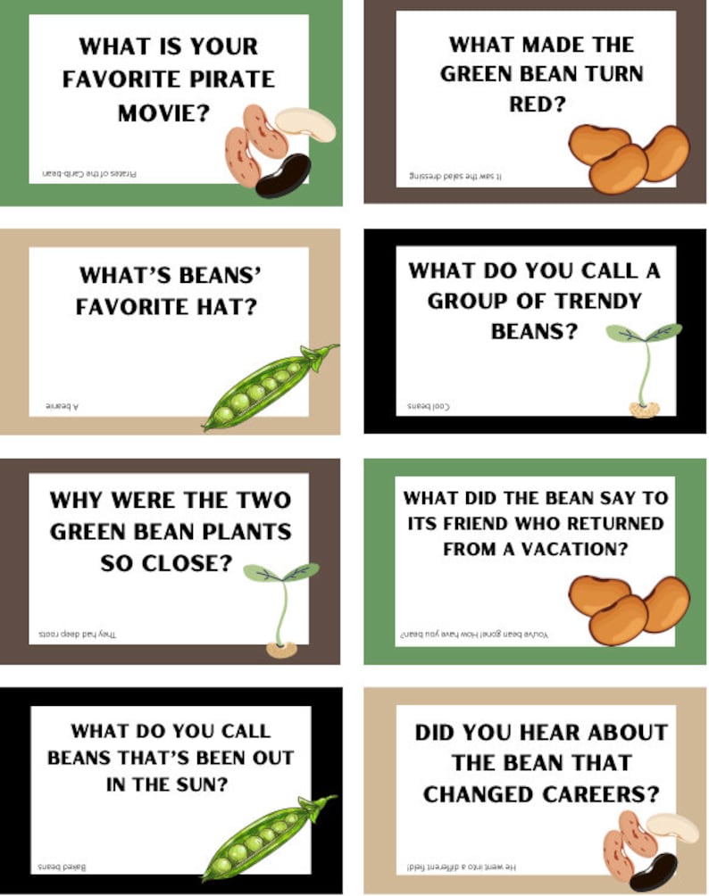 Bean Joke Cards, Printable Bean Jokes and Puns for Kids, Teens, and ...