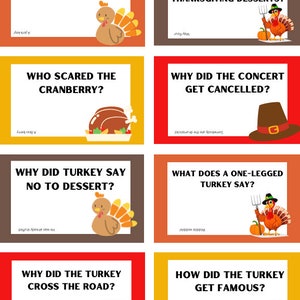 Turkey Joke Cards, Thanksgiving Conversation Starters, Printable Fall ...