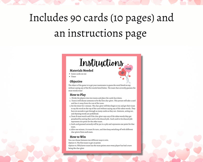 Valentine's Day Taboo Game, Printable Valentine's Party Game for Kids ...