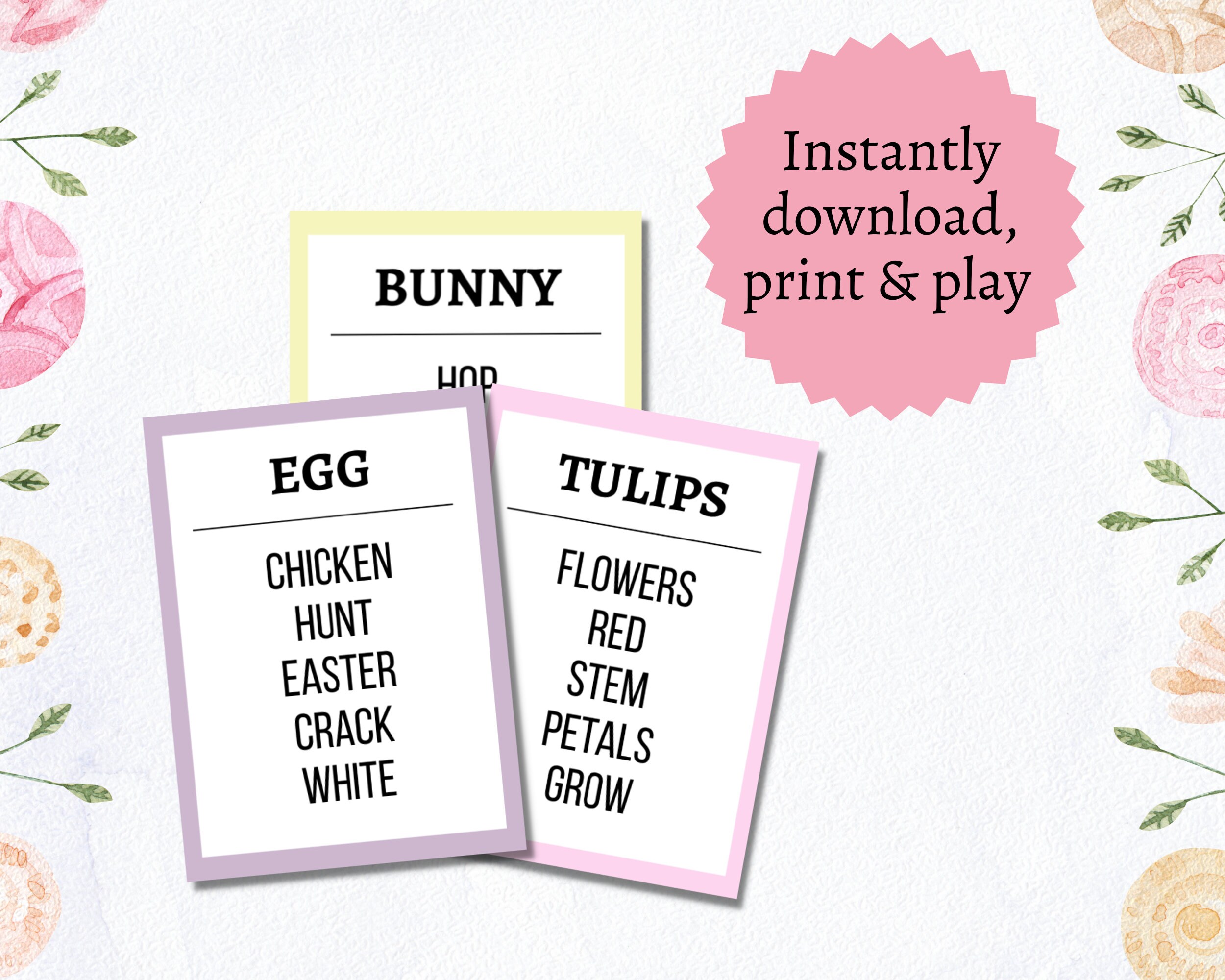 Easter Taboo Cards, Printable Easter Party Game for Kids, Teens, and ...