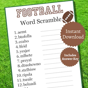 Football Word Scramble, Printable Football Party Game for Kids, Teens ...