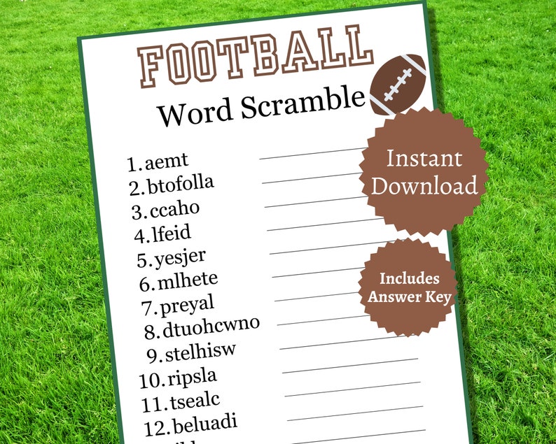 Football Word Scramble, Printable Football Party Game for Kids, Teens ...
