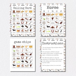 Horse Bingo Cards, Printable Wild West Party Game, Includes Full and ...