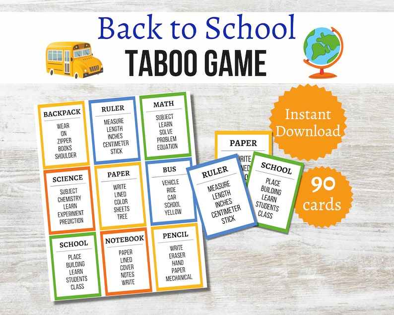 School Taboo Game, Classroom Party Game for Kids, Teens, and Adults ...