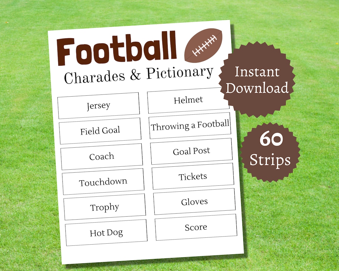 Football Charades and Pictionary Cards, Printable Football Party Game ...