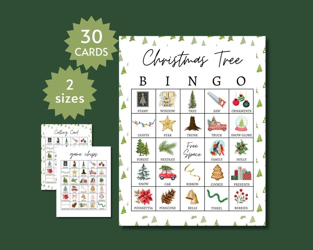 Christmas Tree Bingo Cards, Printable Christmas Party Game, Holiday ...