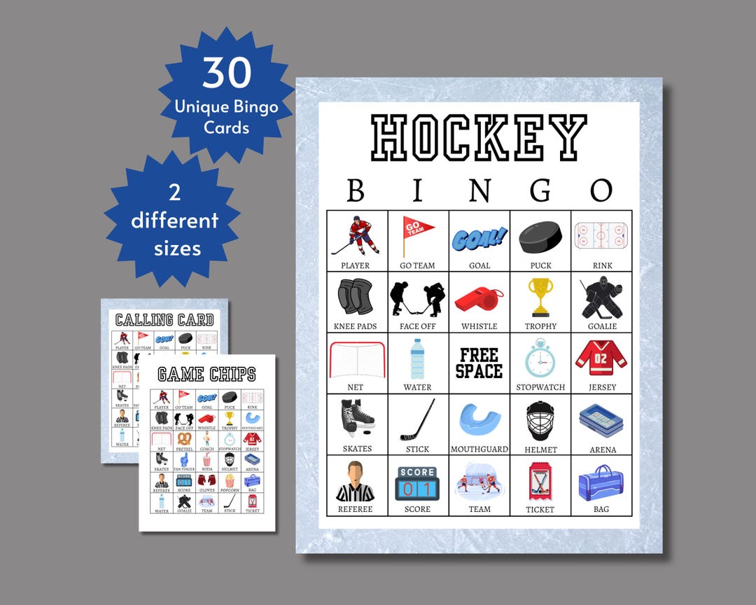 Hockey Bingo Cards, Printable Hockey Party Game for Kids, Teens, and ...